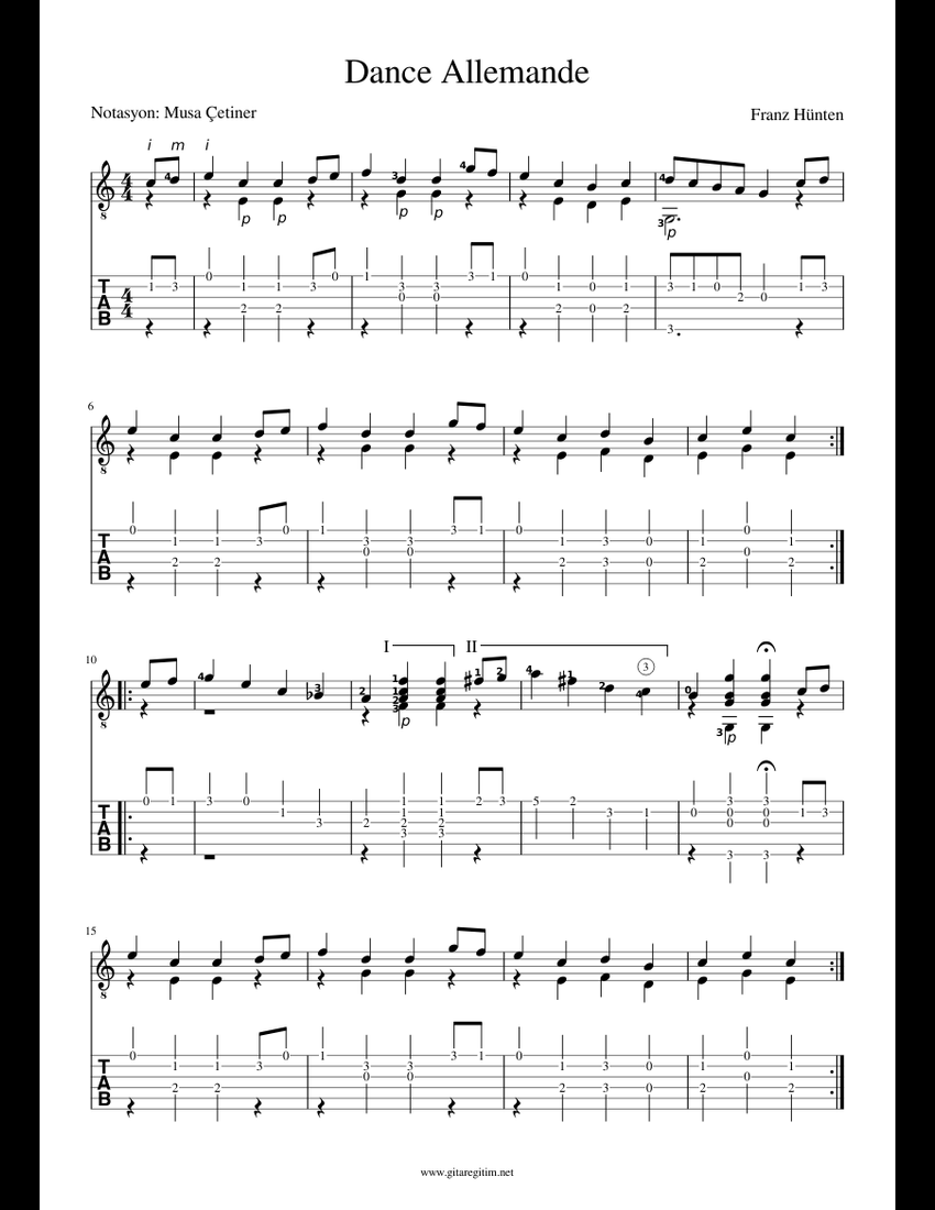 Dance Allemande sheet music for Guitar download free in PDF or MIDI