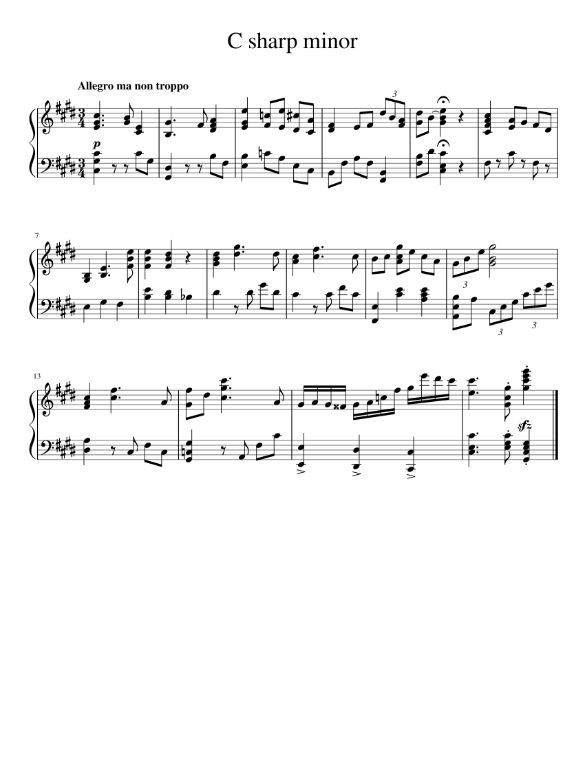 C sharp minor sheet music for Piano download free in PDF or MIDI