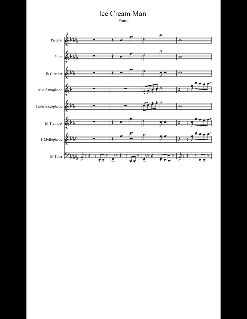 Ice Cream Man sheet music for Flute, Clarinet, Piccolo, Alto Saxophone ...