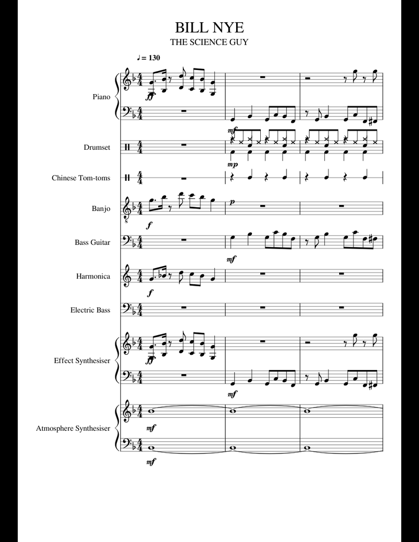 BILL NYE THEME sheet music for Piano, Percussion, Guitar, Bass download ...