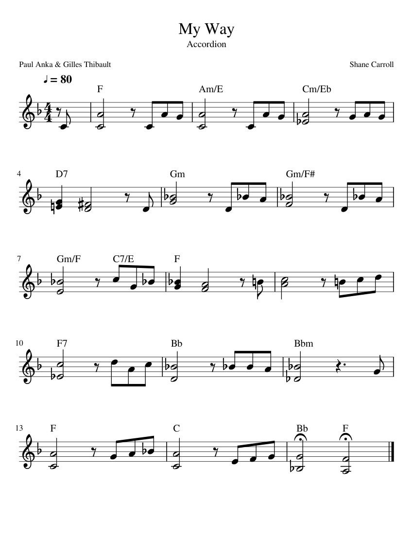 My Way- Accordion sheet music for Piano download free in PDF or MIDI