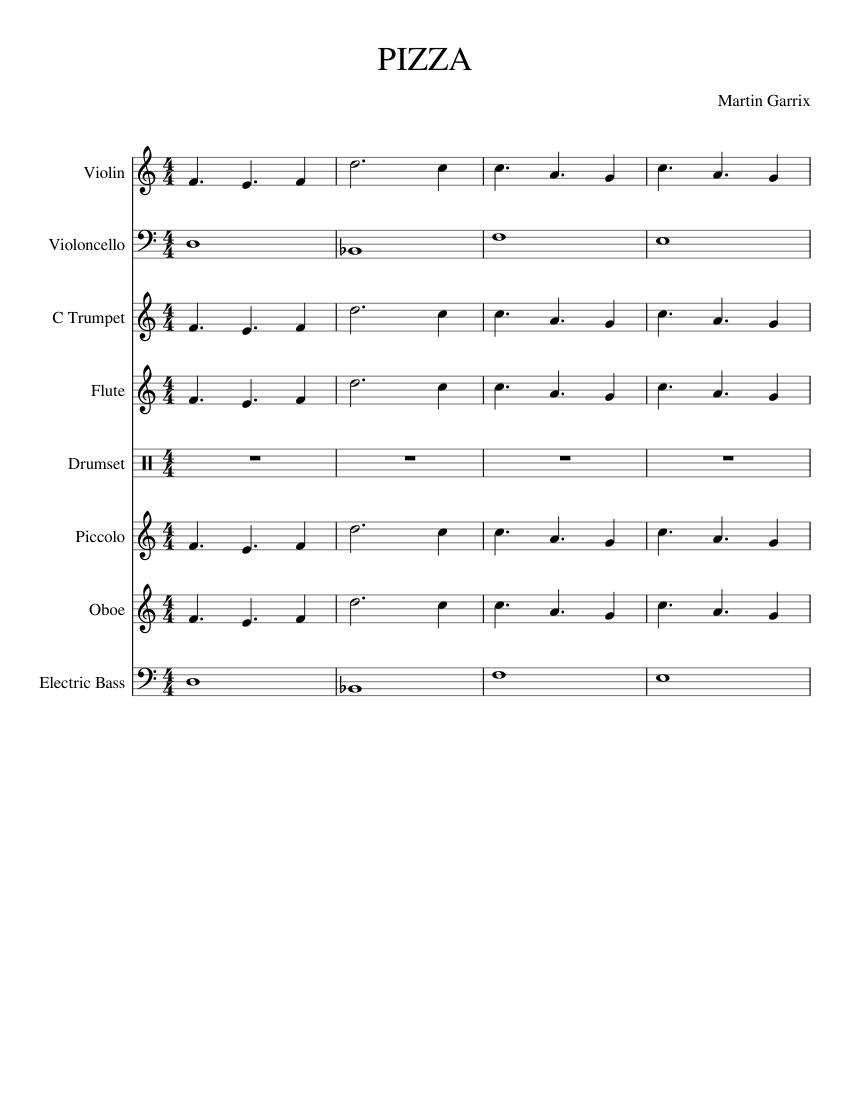 Pizza Orchestral Martin garrix sheet music for Violin, Flute, Cello ...
