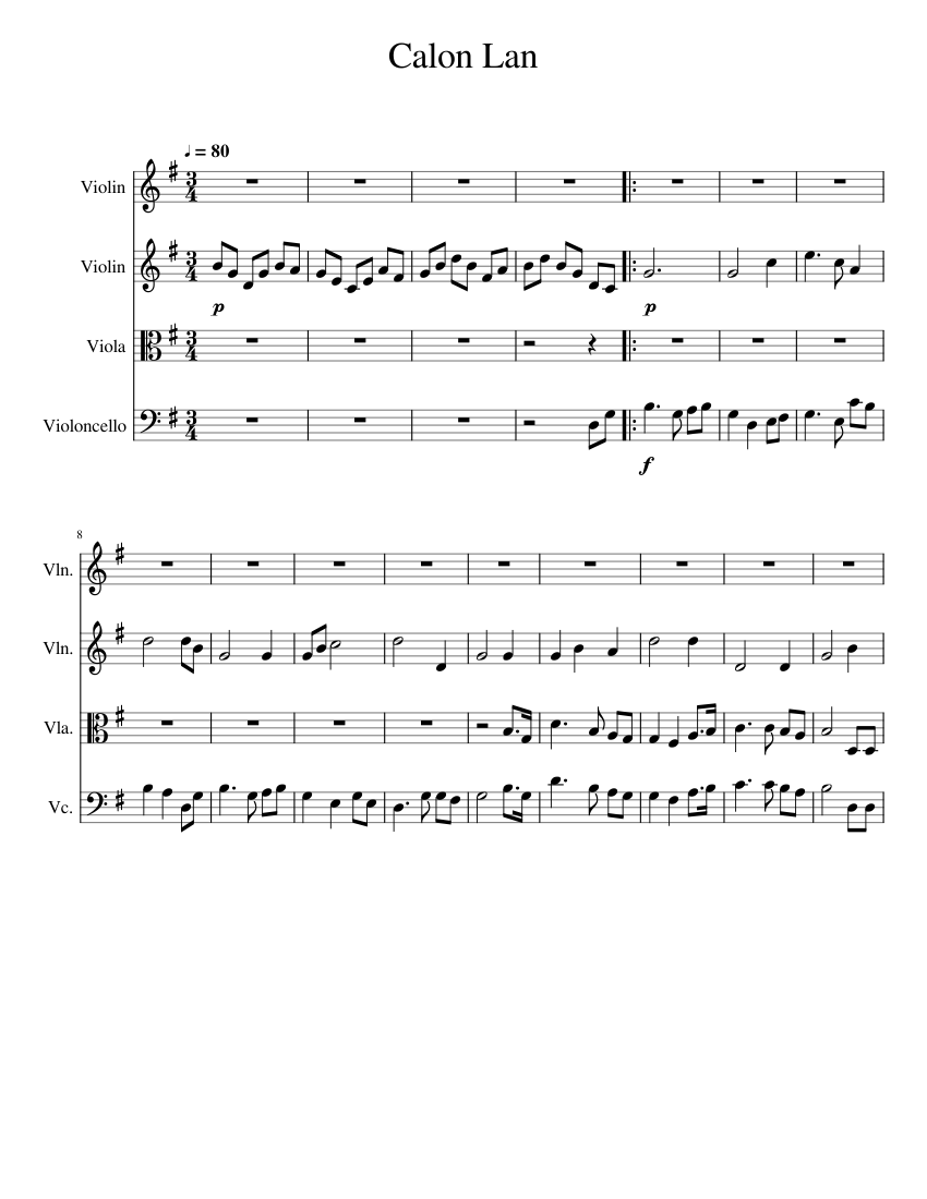 Calon Lan - String Quartet Sheet music for Violin, Cello, Viola (String ...