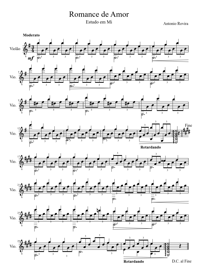 Romance de Amor sheet music for Guitar download free in PDF or MIDI