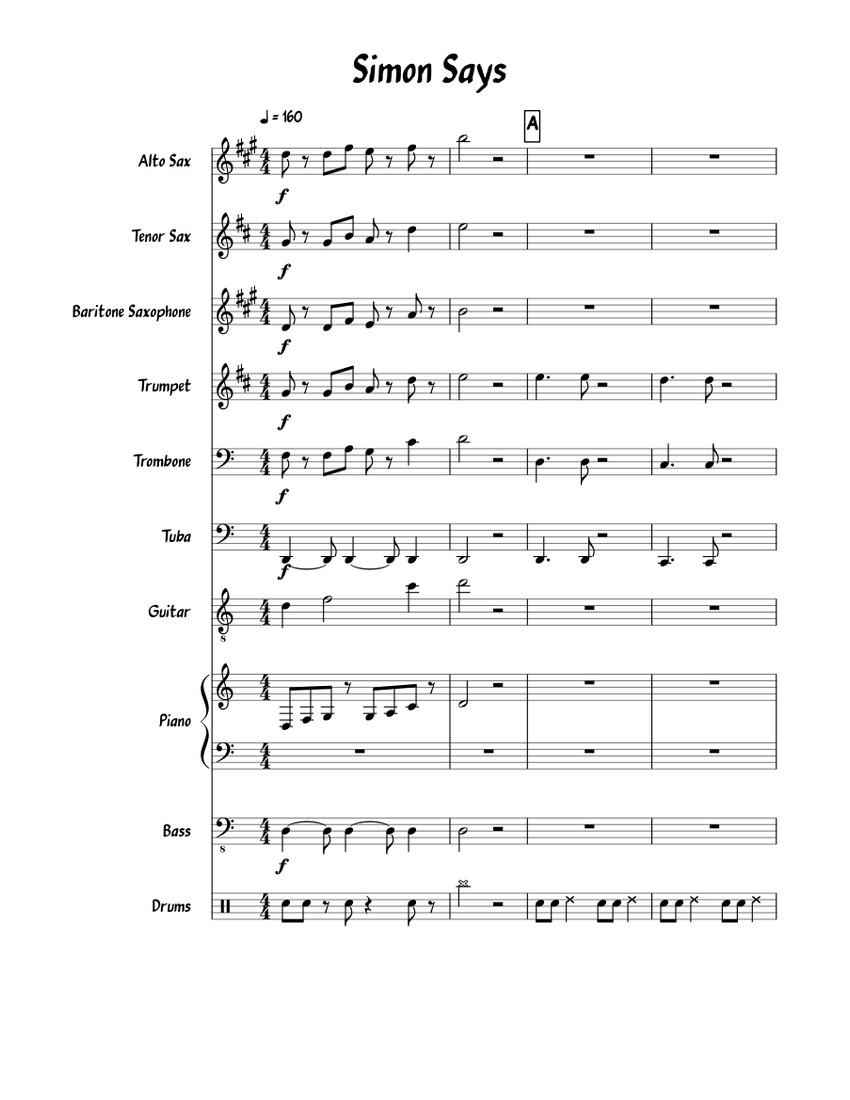 Simon Says Sheet music for Piano, Alto Saxophone, Tenor Saxophone ...