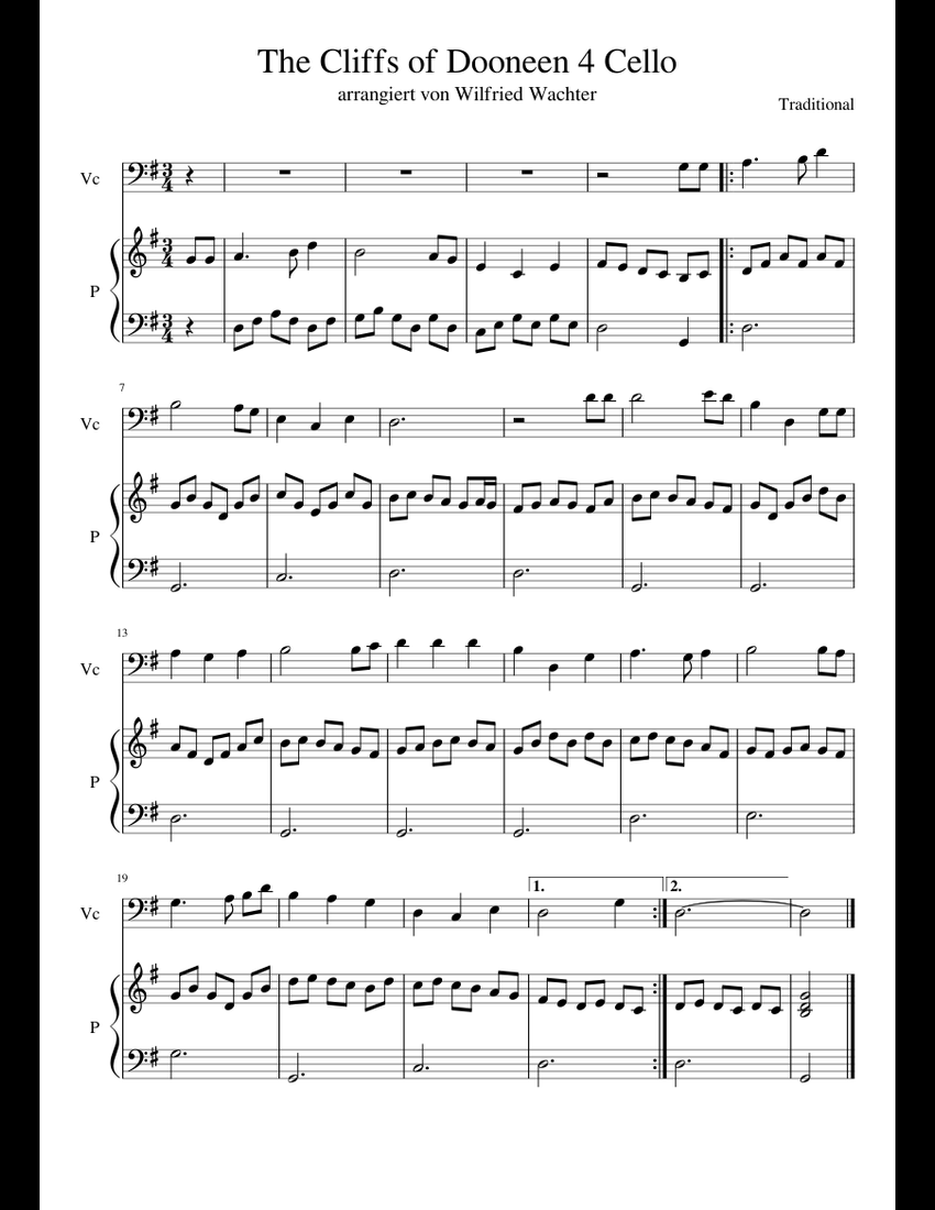 The Cliffs of Dooneen 4 Cello sheet music for Piano, Cello download ...