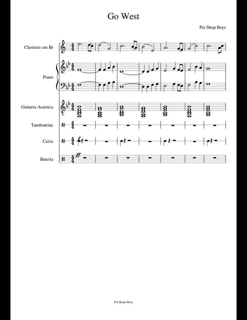 Go West sheet music for Clarinet, Piano, Guitar, Percussion download ...
