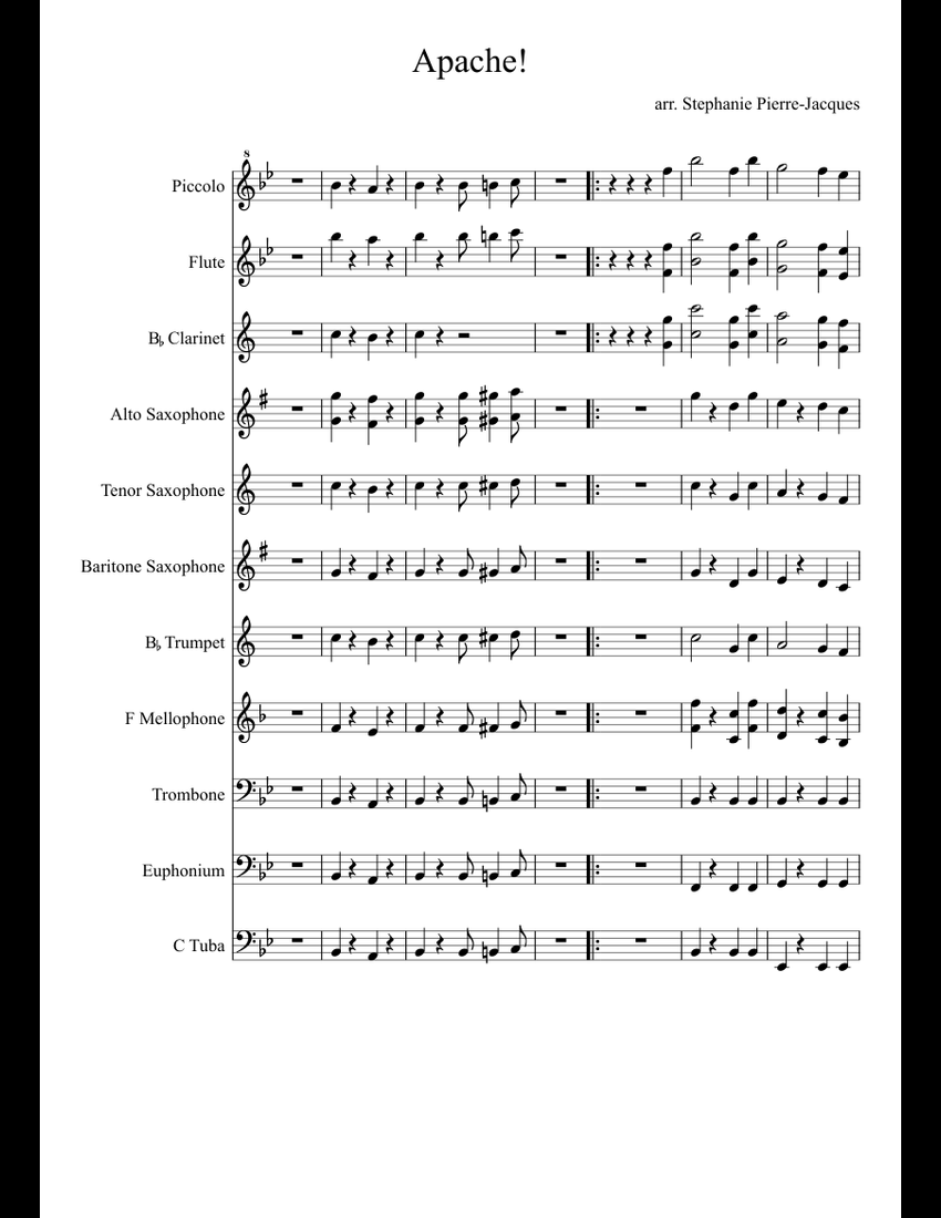 Apache! sheet music for Flute, Clarinet, Piccolo, Alto Saxophone ...