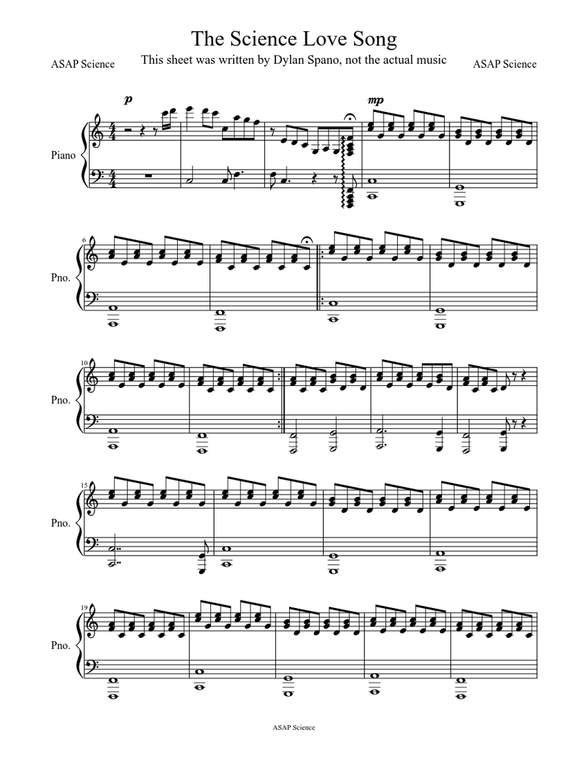The Science Love Song Sheet music for Piano (Solo) | Musescore.com