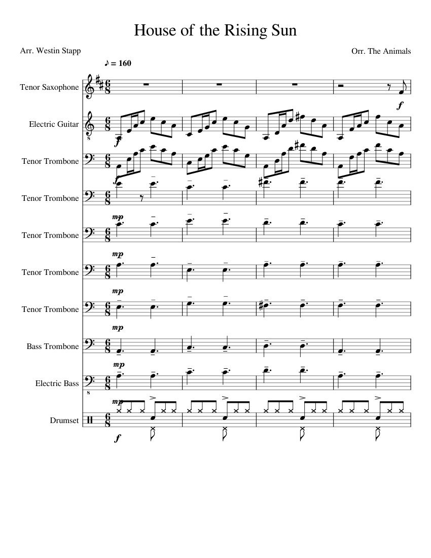 House of the rising sun Sheet music for Drum Group, Saxophone (Tenor ...