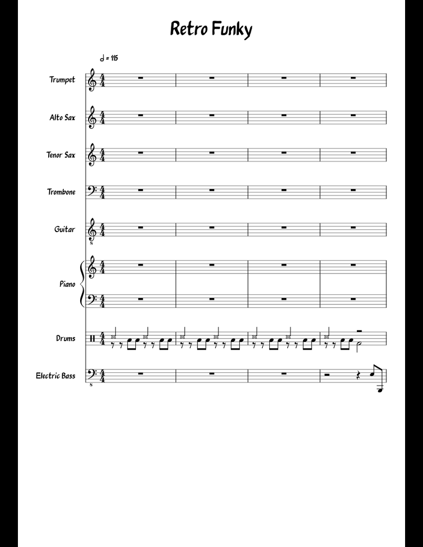 Retro Funky sheet music for Piano, Trumpet, Alto Saxophone, Tenor ...