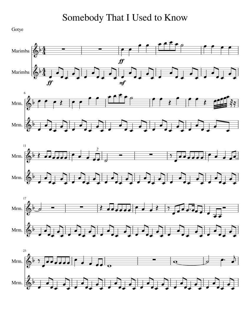 Somebody That I Used to Know sheet music for Percussion download free ...