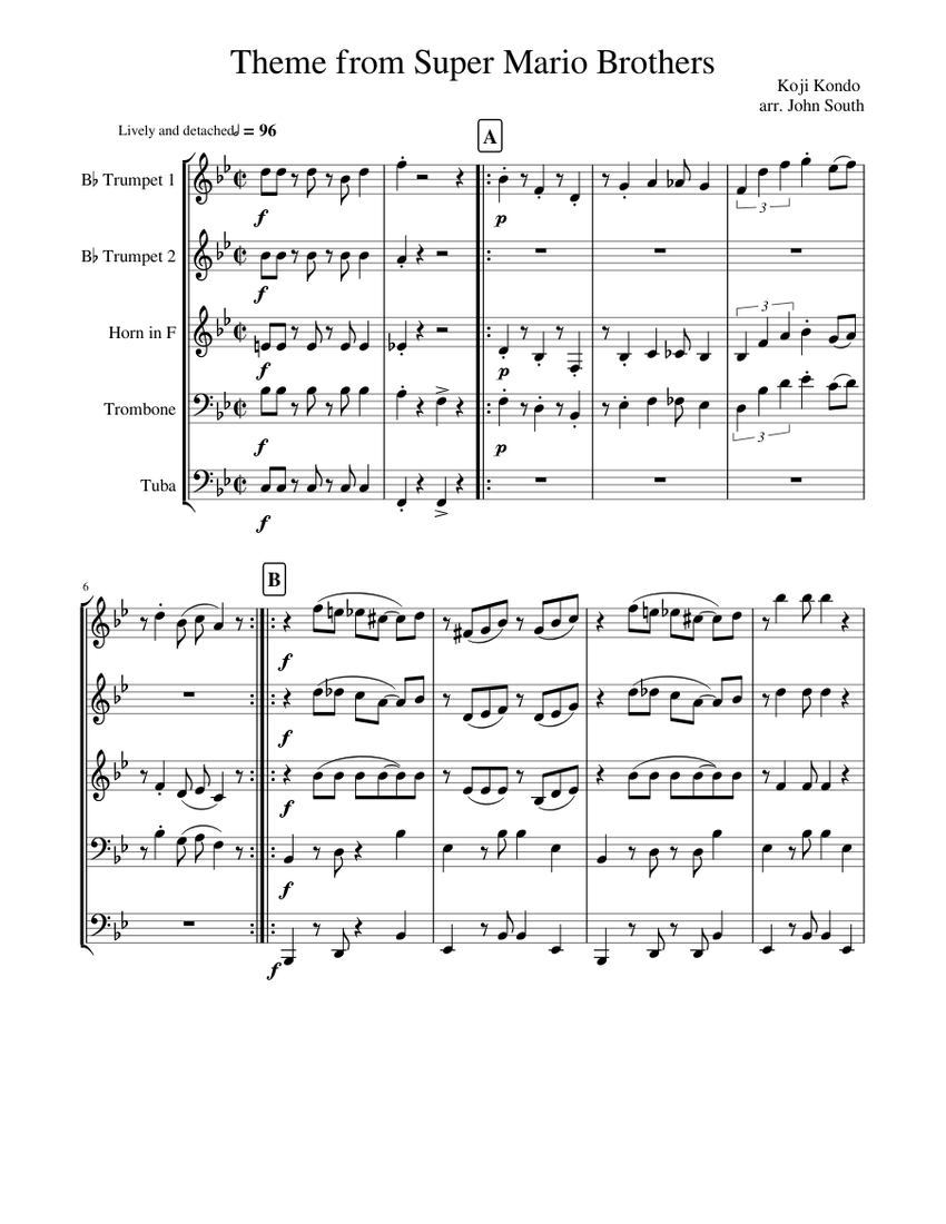 Mario theme Sheet music for Trumpet (In B Flat), Trombone, French Horn ...