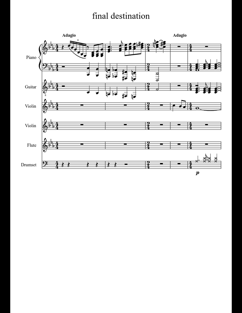 final destination sheet music for Piano, Violin, Guitar, Tenor ...