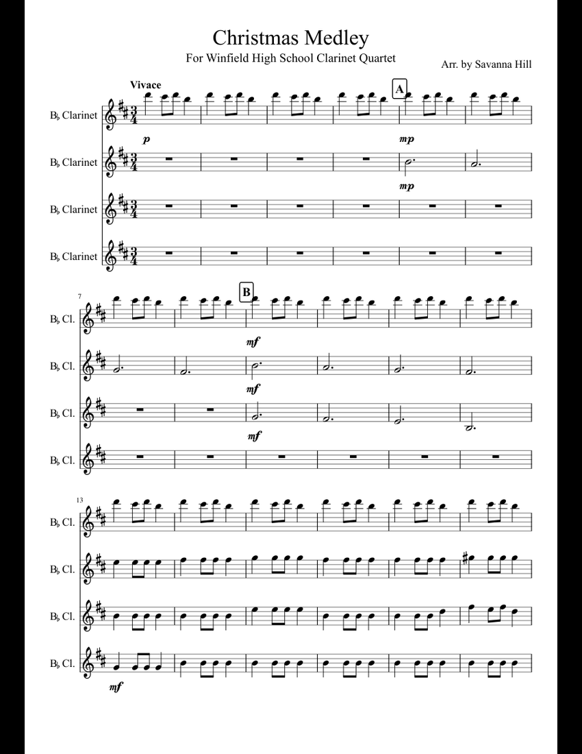 Christmas Medley sheet music for Clarinet download free in PDF or MIDI