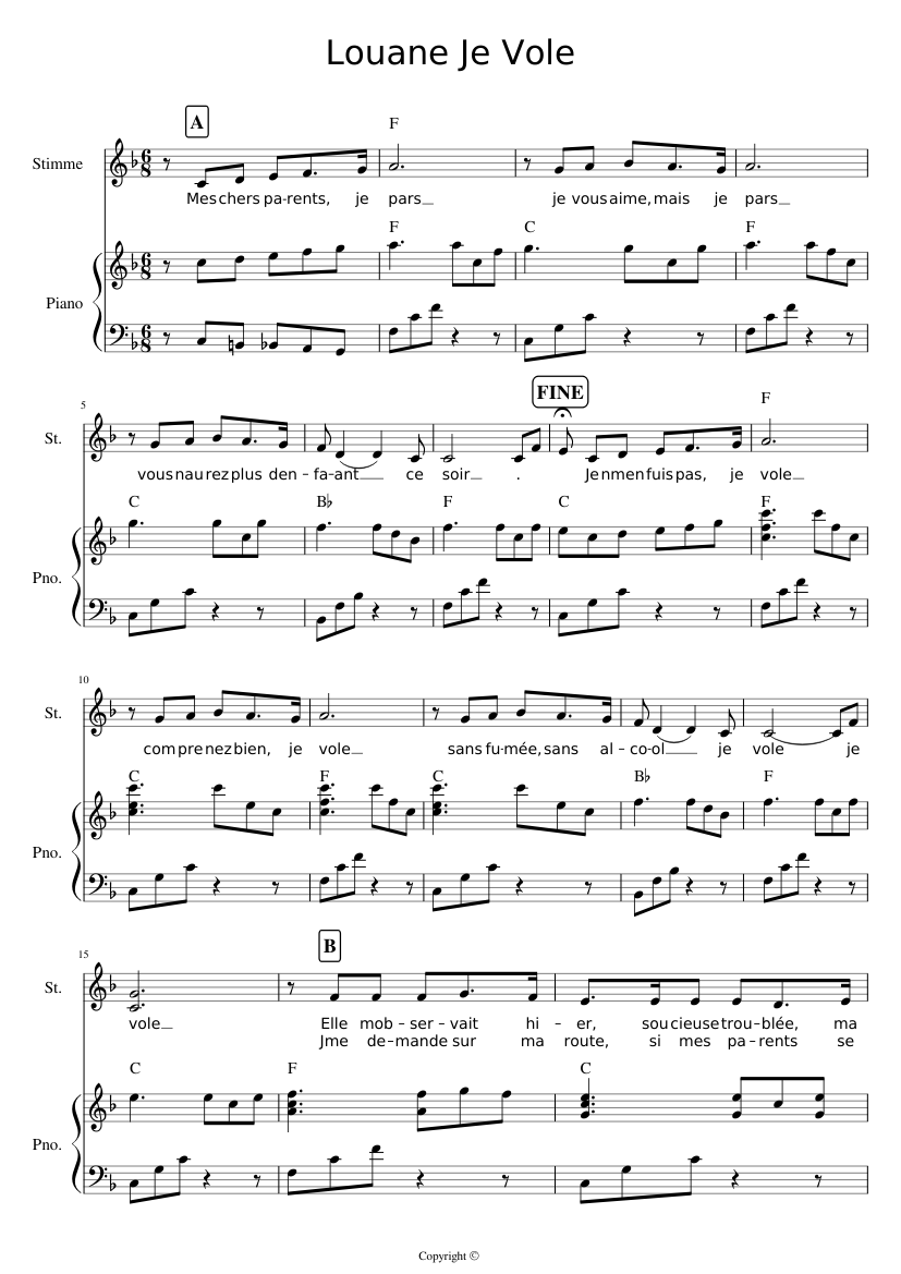 Je vole - Chant+piano (Version L.) sheet music for Voice download free ...