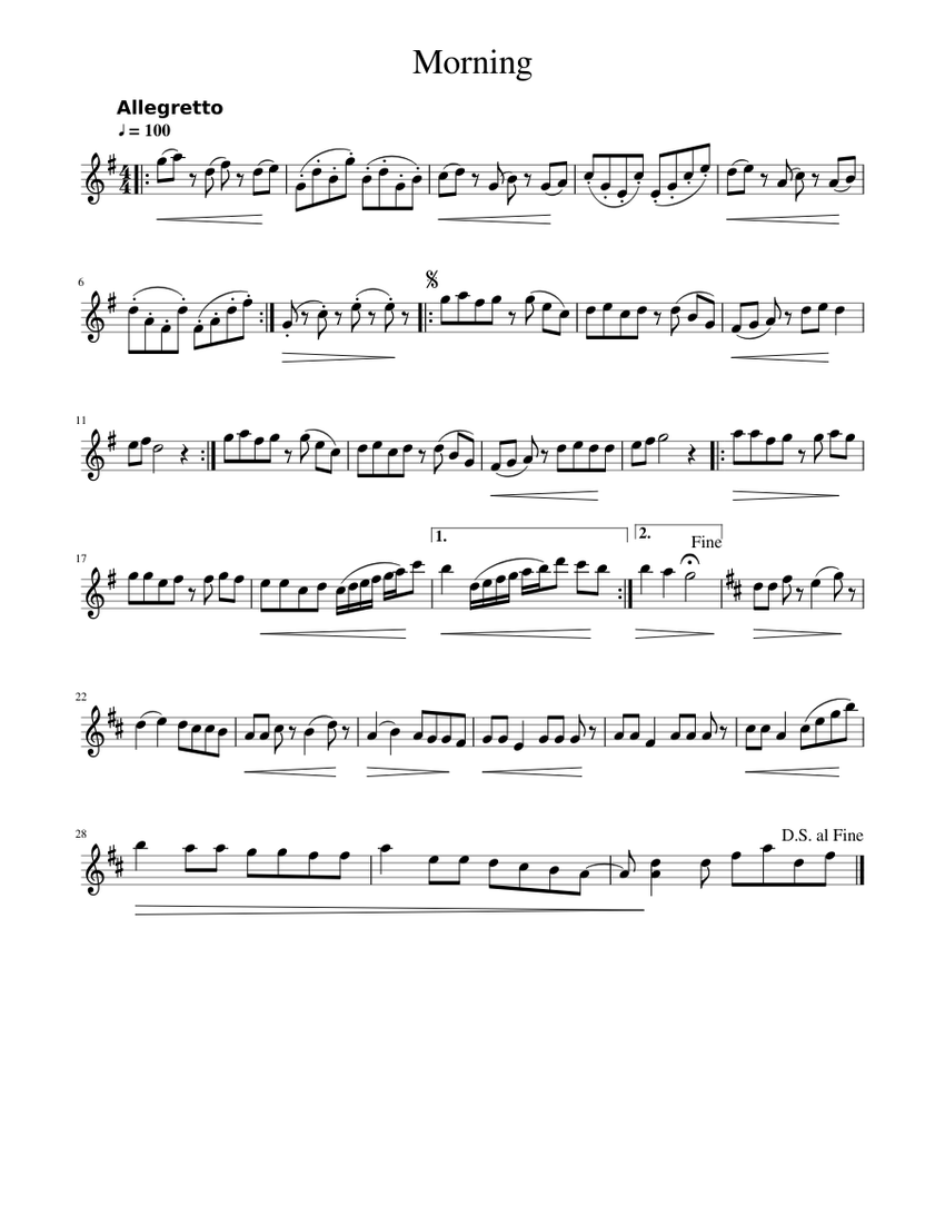 Morning Sheet music for Violin | Download free in PDF or MIDI ...