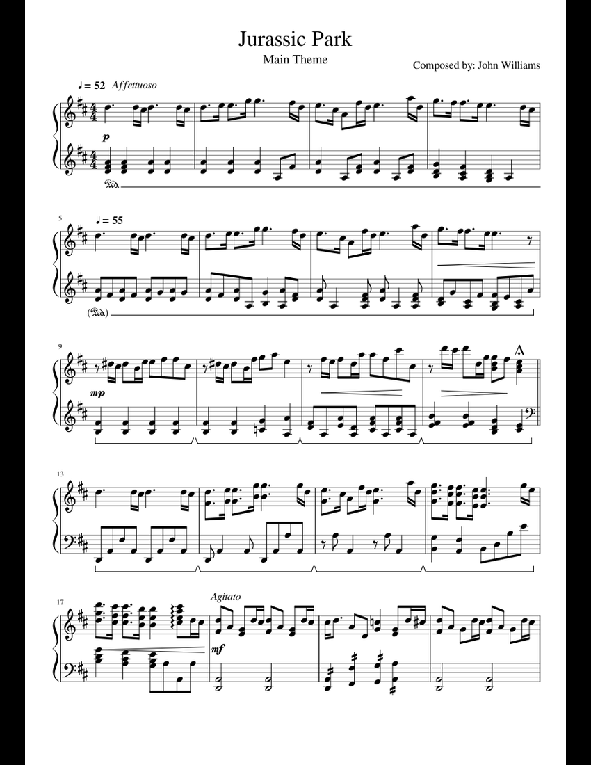 Jurassic Park - Main theme sheet music for Piano download free in PDF ...