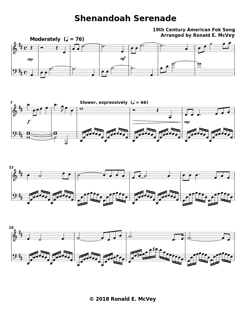 Shenandoah Serenade Sheet music for Piano (Solo) | Musescore.com