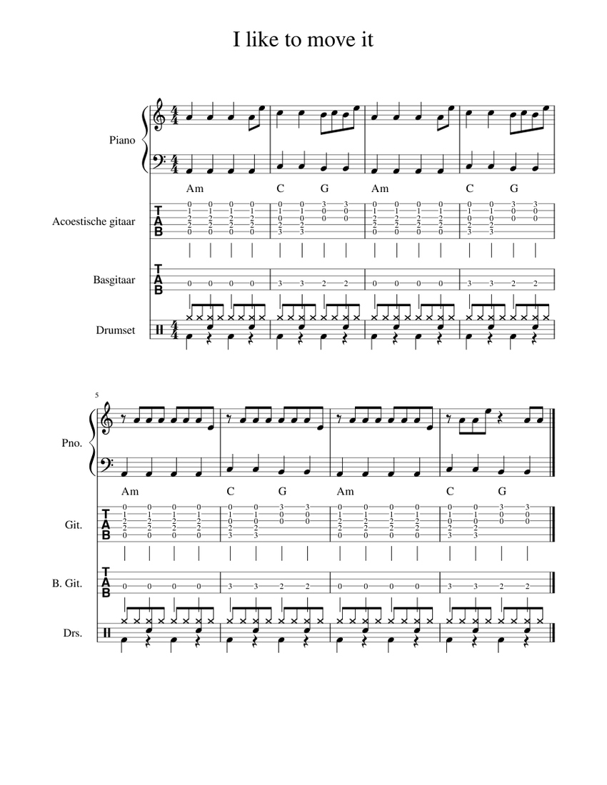 I like to move it Sheet music for Piano, Guitar, Bass, Percussion ...