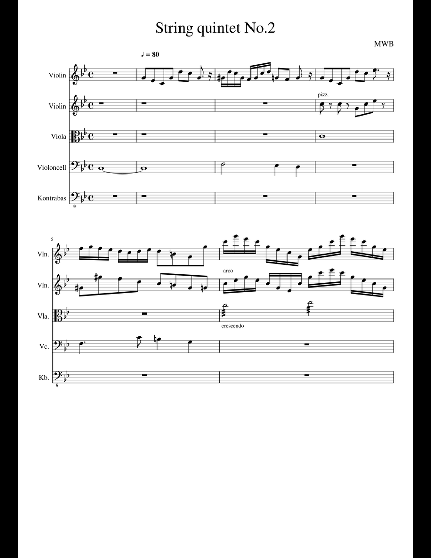 String quintet No.2 sheet music for Violin, Viola, Cello, Contrabass download free in PDF or MIDI