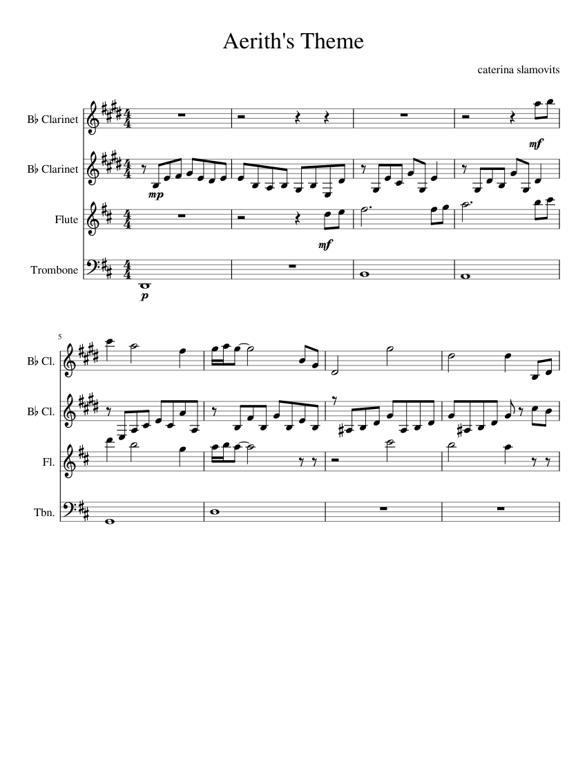 Aerith's Theme Sheet music for Clarinet, Flute, Trombone | Download ...