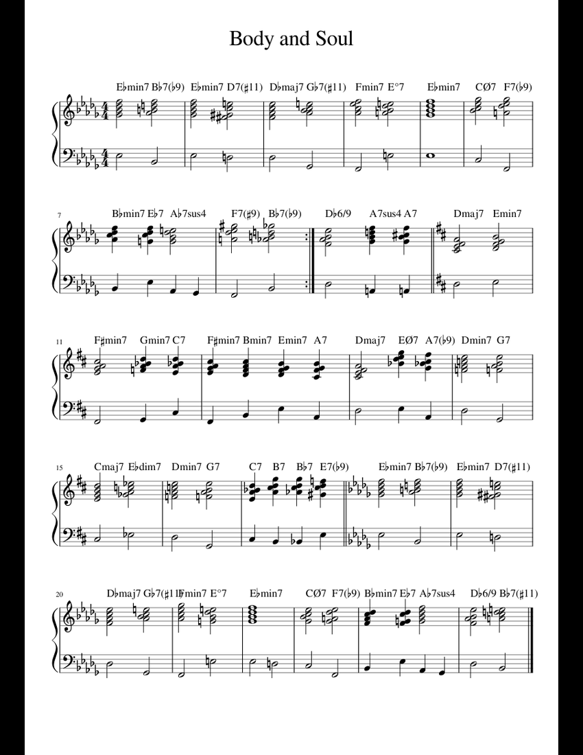 Body and Soul sheet music for Piano download free in PDF or MIDI