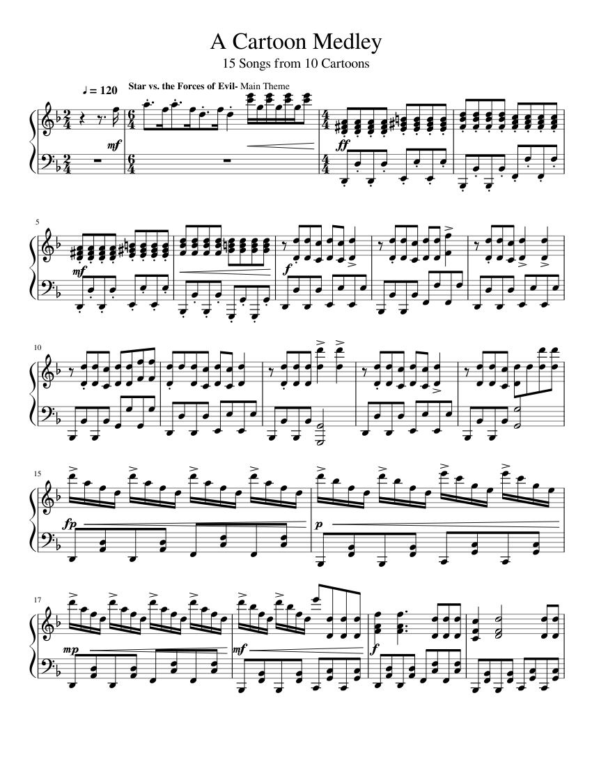 A Cartoon Medley sheet music for Piano download free in PDF or MIDI