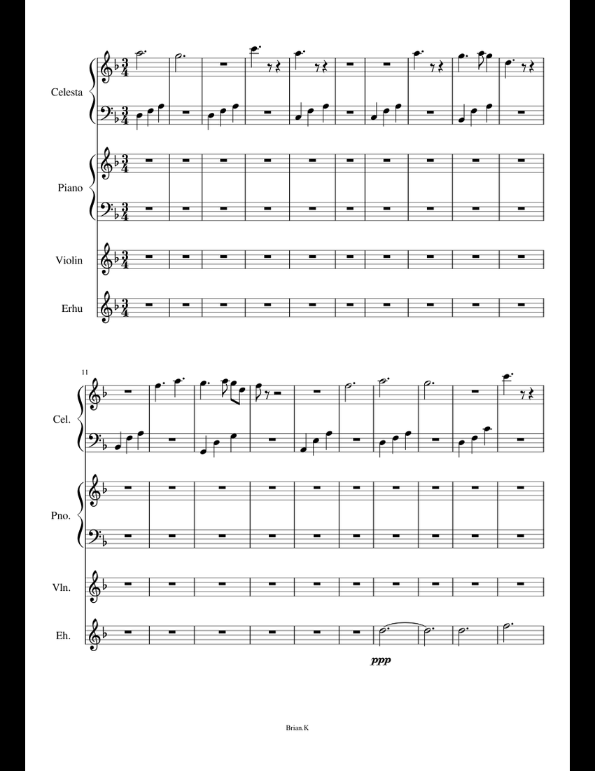 lullaby sheet music for Piano, Violin, Percussion download free in PDF ...