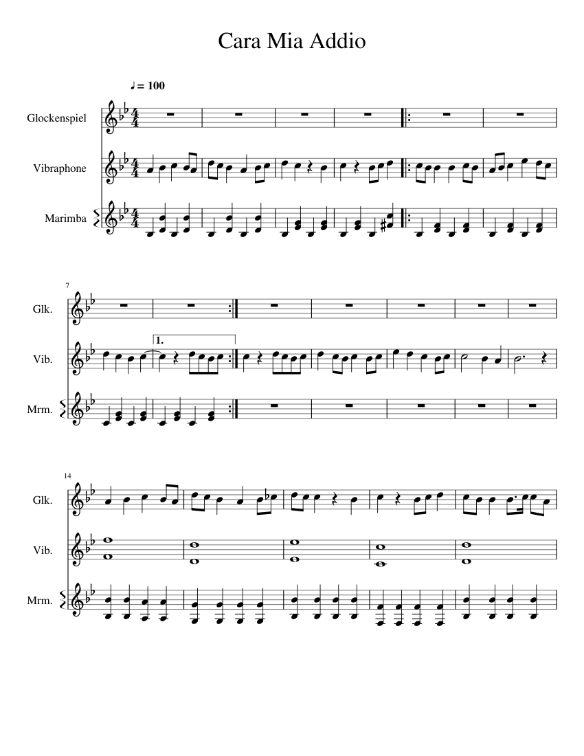 Cara Mia Addio sheet music for Percussion download free in PDF or MIDI