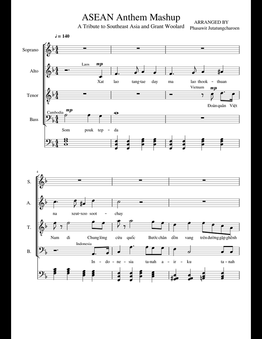 ASEAN Anthem Mashup sheet music for Piano, Voice download free in PDF ...