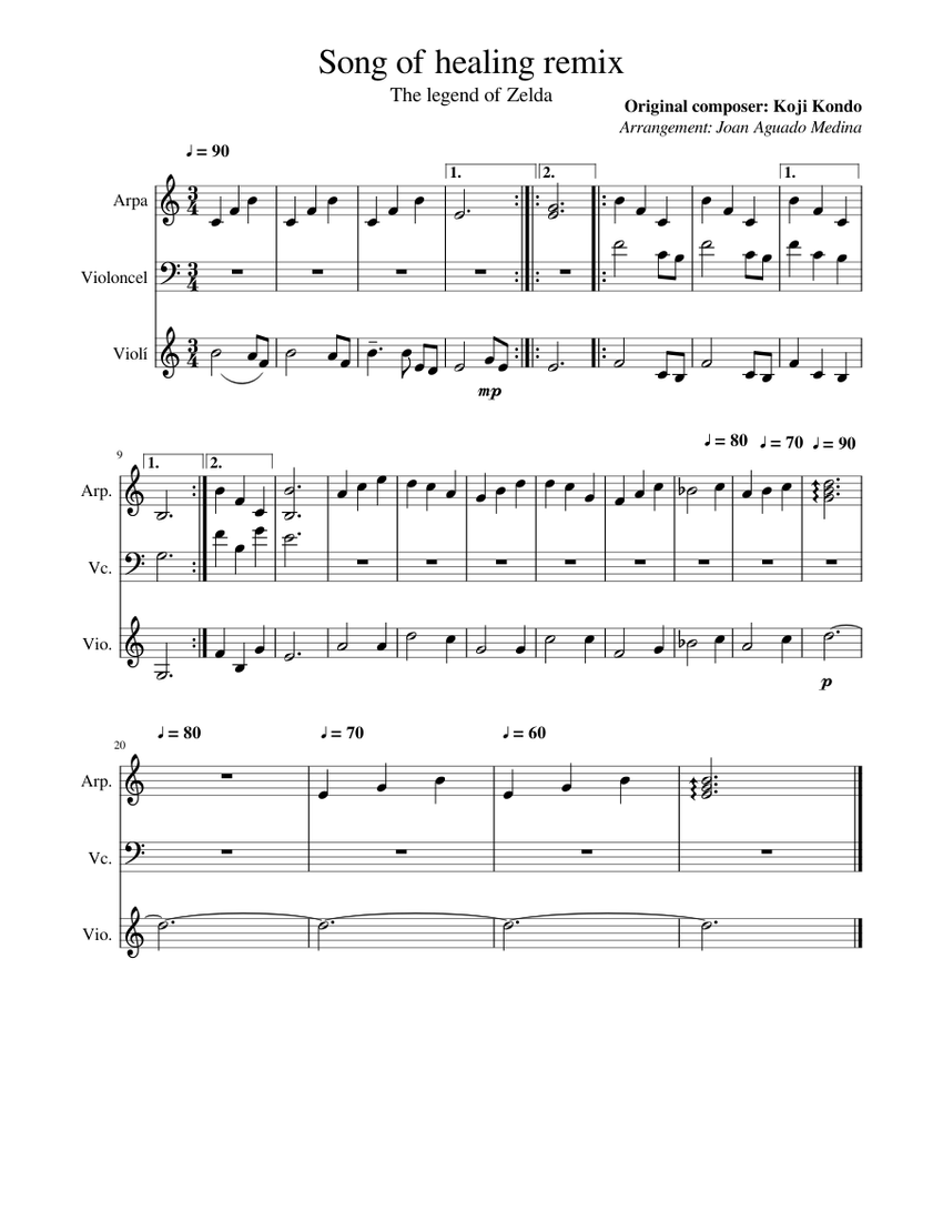 The legend of Zelda: Song of healing remix Sheet music for Violin, Harp ...