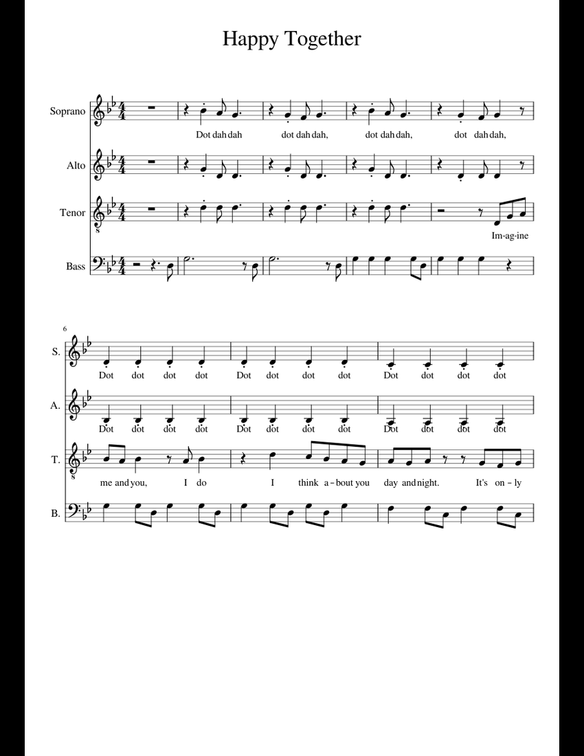 Happy Together sheet music for Voice download free in PDF or MIDI