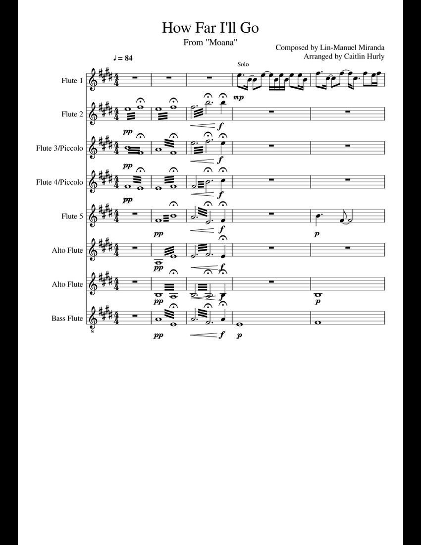 How Far I'll Go Moana sheet music for Flute download free in PDF or MIDI