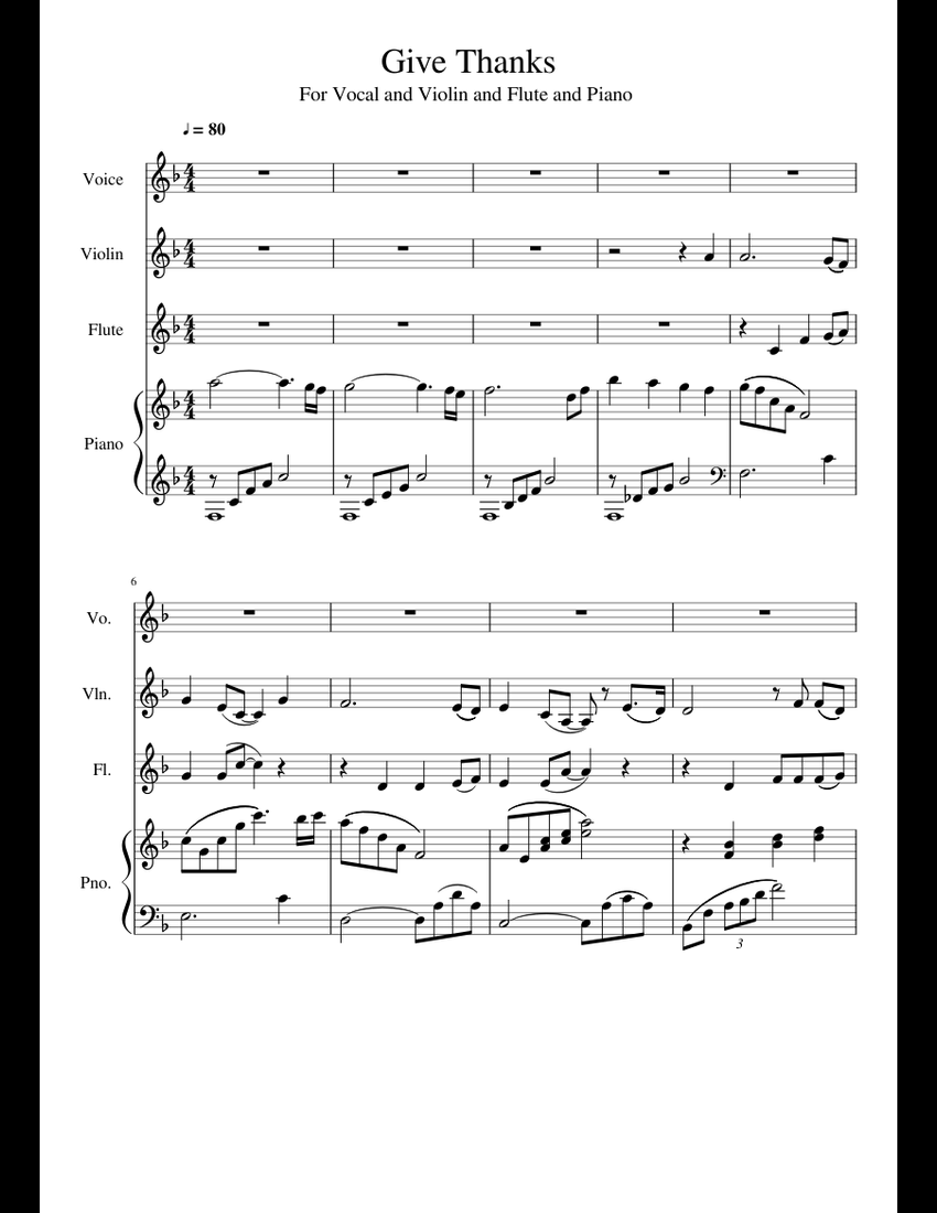 Give Thanks sheet music for Violin, Flute, Piano, Voice download free ...