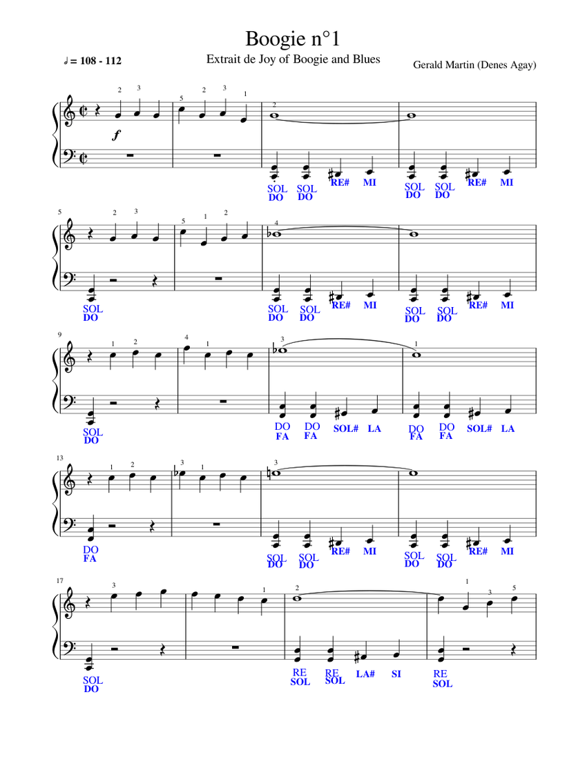 Boogie n°1 notes gauche Sheet music for Piano (Solo) | Musescore.com