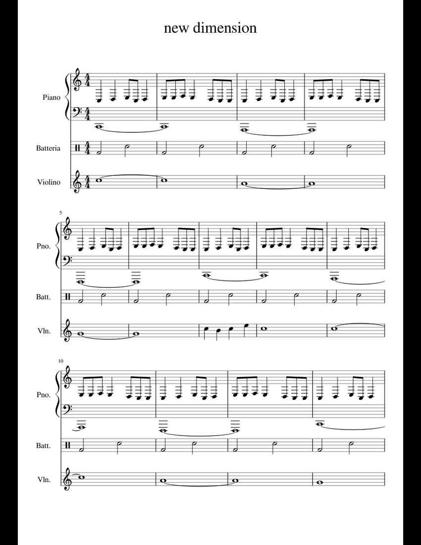 new dimension sheet music for Piano, Violin, Percussion download free ...