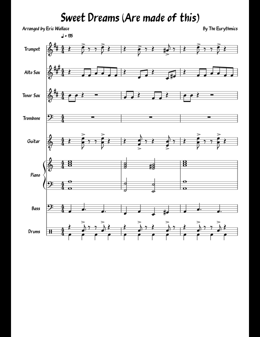 Sweet Dreams Are made of this sheet music for Piano, Trumpet, Alto ...