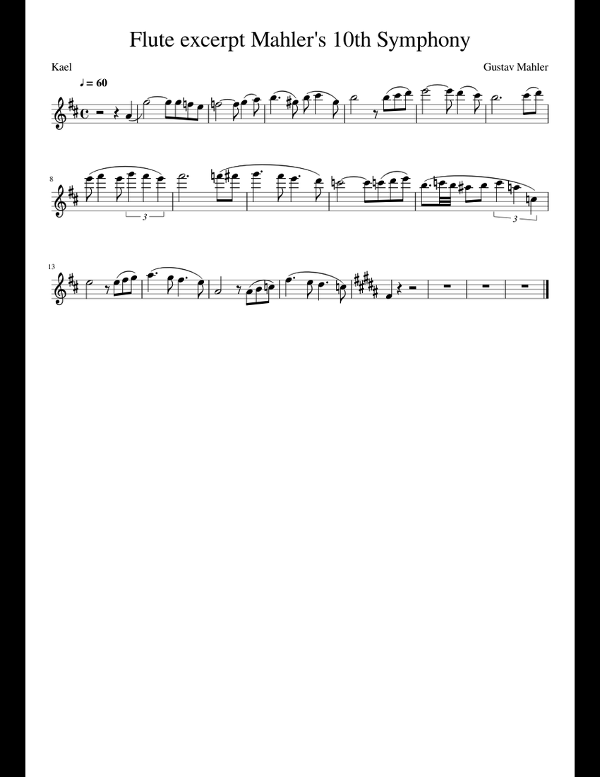 Flute excerpt mahler s 10th symphony sheet music for Piano download ...