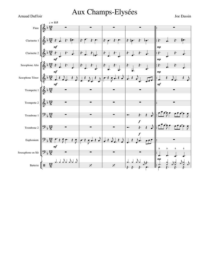 Aux Champs Elysées Sheet music for Flute, Clarinet, Alto Saxophone ...