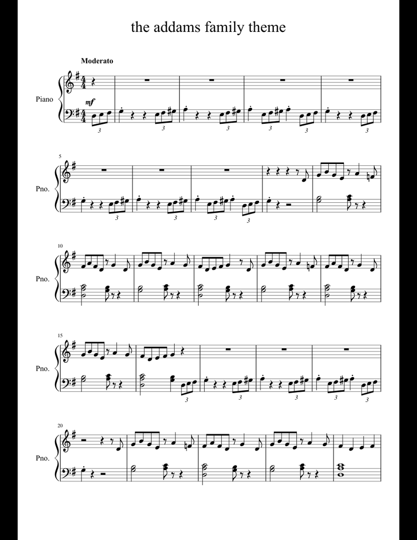 The Addams family sheet music for Piano download free in PDF or MIDI