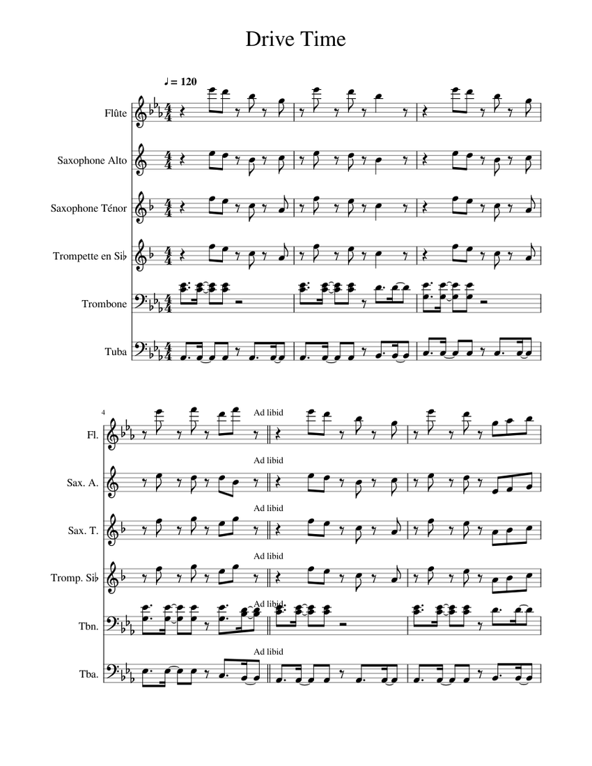 Drive Time Sheet music for Trumpet (In B Flat), Trombone, Flute ...