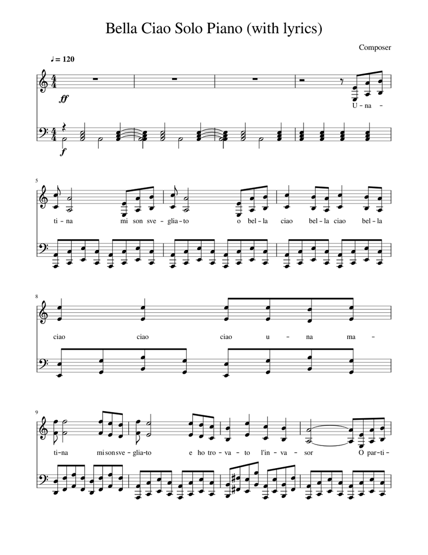 Bella Ciao Solo Piano (with lyrics) - piano tutorial