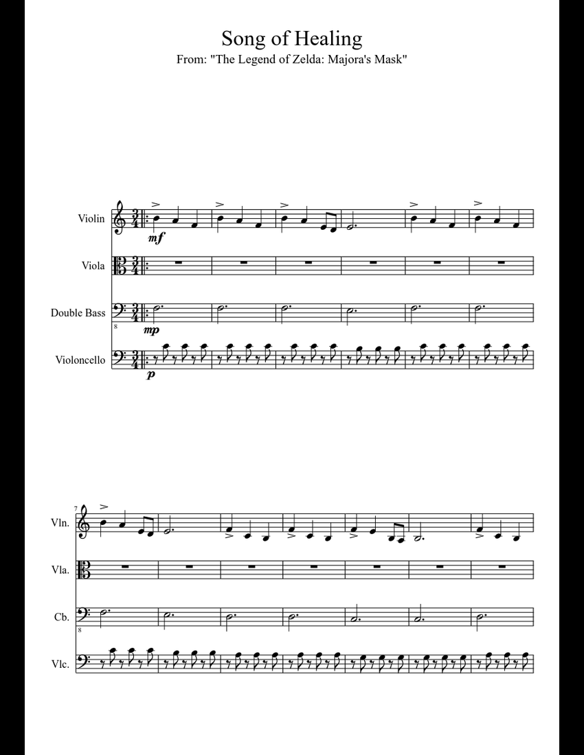 Song of Healing sheet music for Violin, Viola, Contrabass, Cello ...