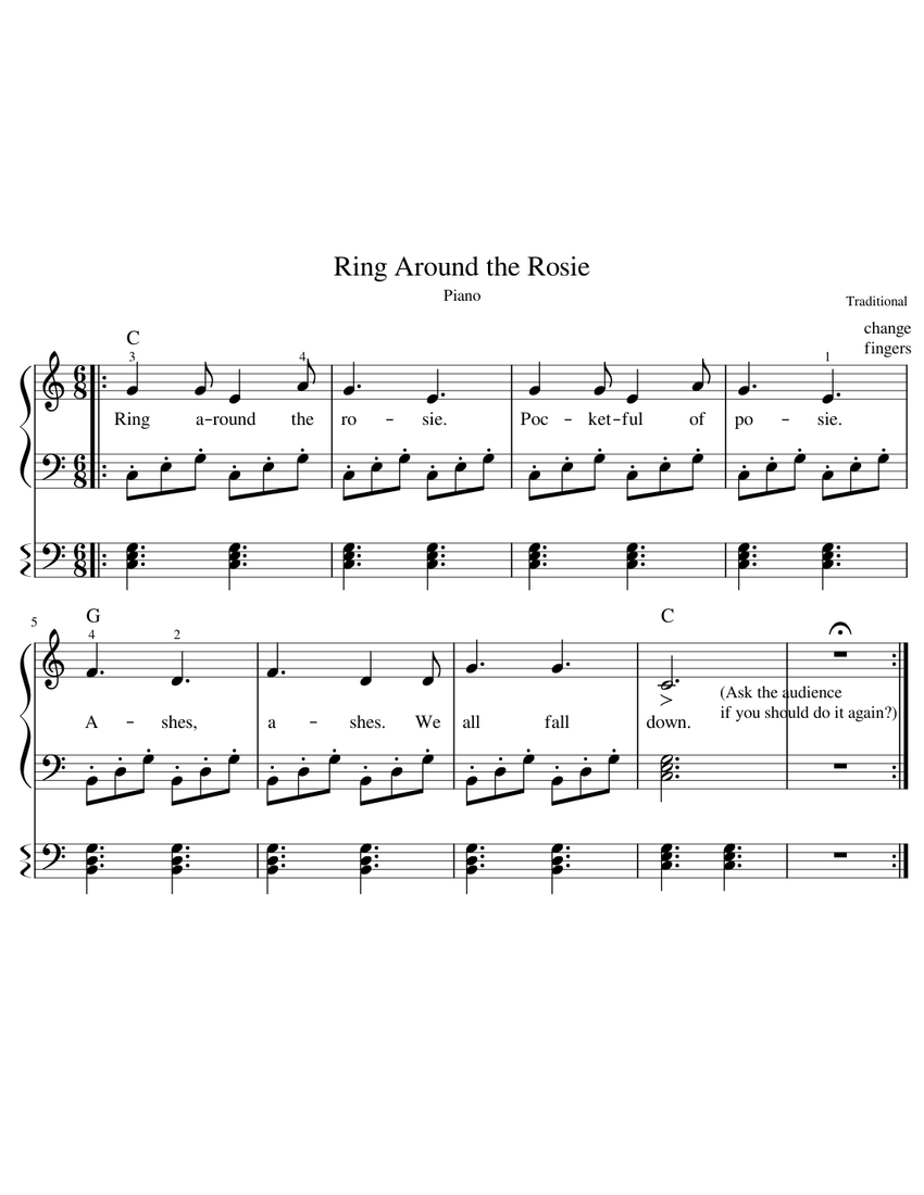 Ring Around the Rosie Melody Piano Sheet music for Piano (Piano Duo ...