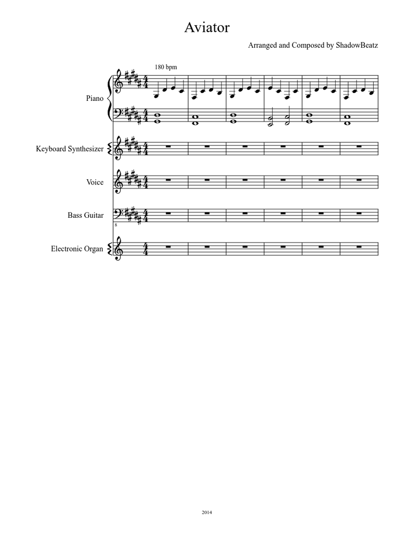Aviator Sheet music for Piano, Voice (Other) (Piano-Voice) | Musescore.com