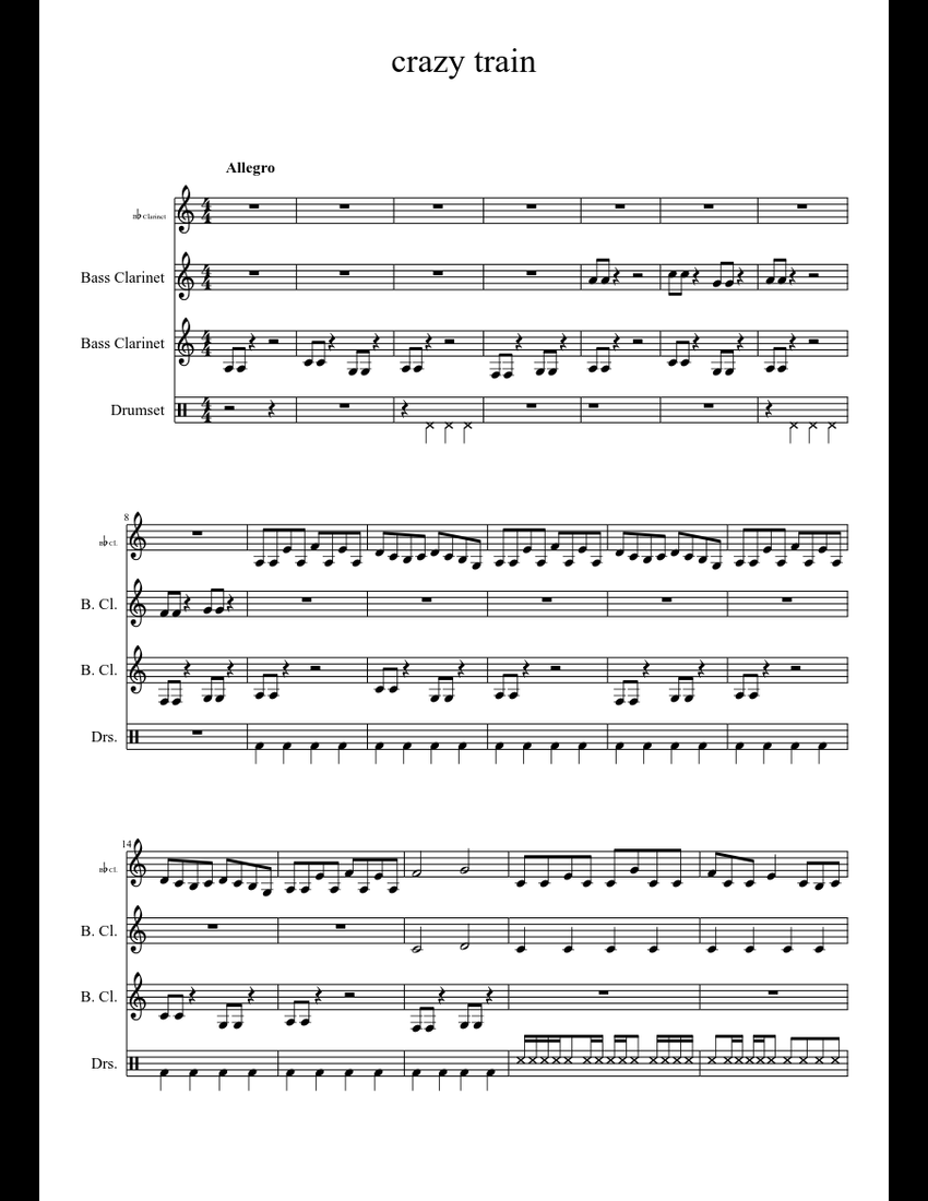 Crazy train sheet music for Clarinet, Percussion download free in PDF or MIDI