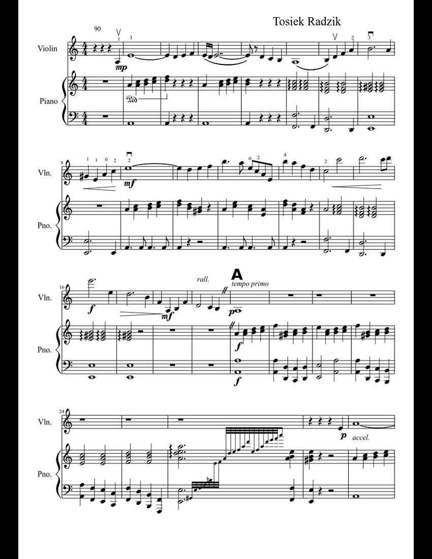 Violin Solo Piece sheet music download free in PDF or MIDI