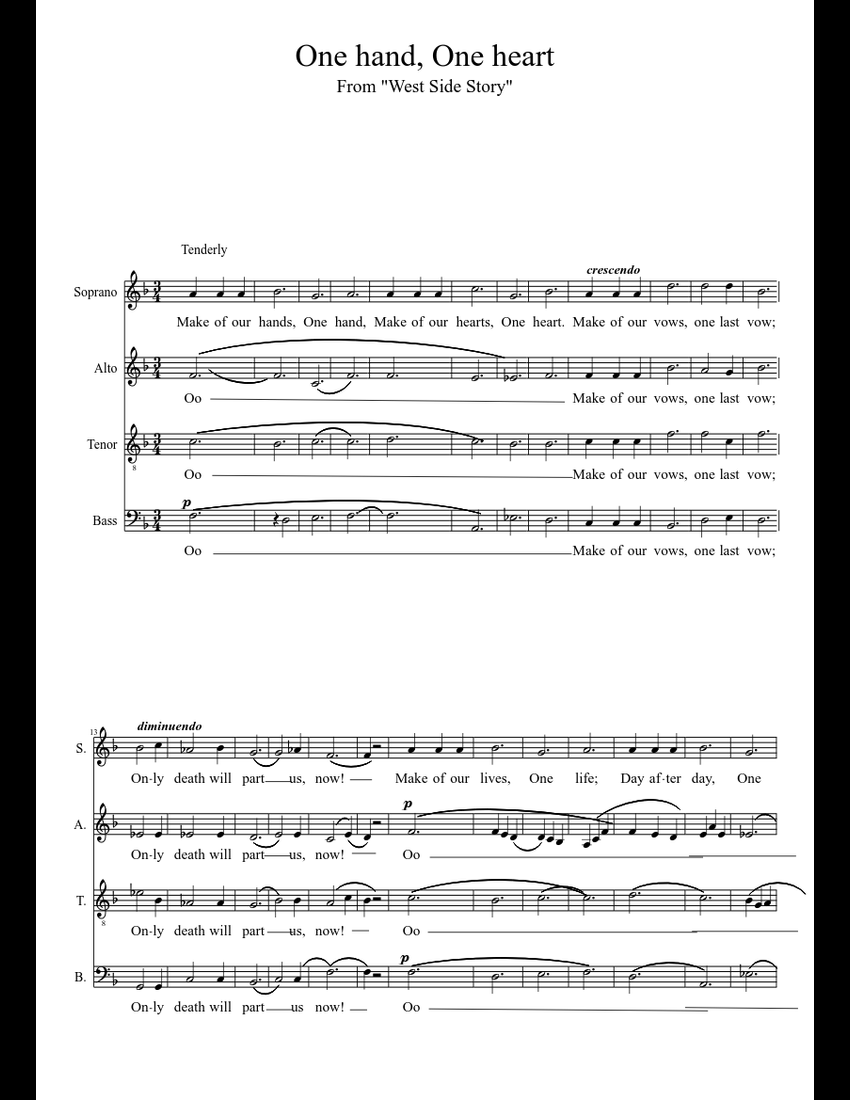 One hand, One heart sheet music download free in PDF or MIDI