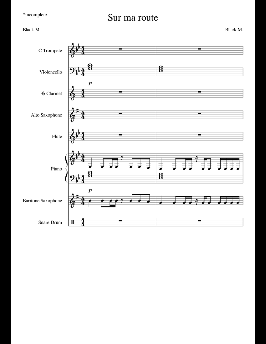 Sur ma route 2.0 sheet music for Flute, Piano, Trumpet, Cello download ...